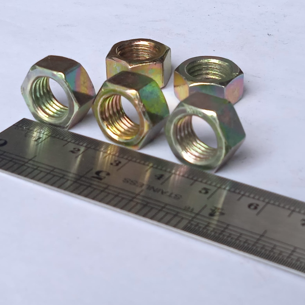 Jual MUR M10 KUNING KUNCI 14 MUR HEX NUT 10MM MUR YELLOW ZINK M10 PITCH ...