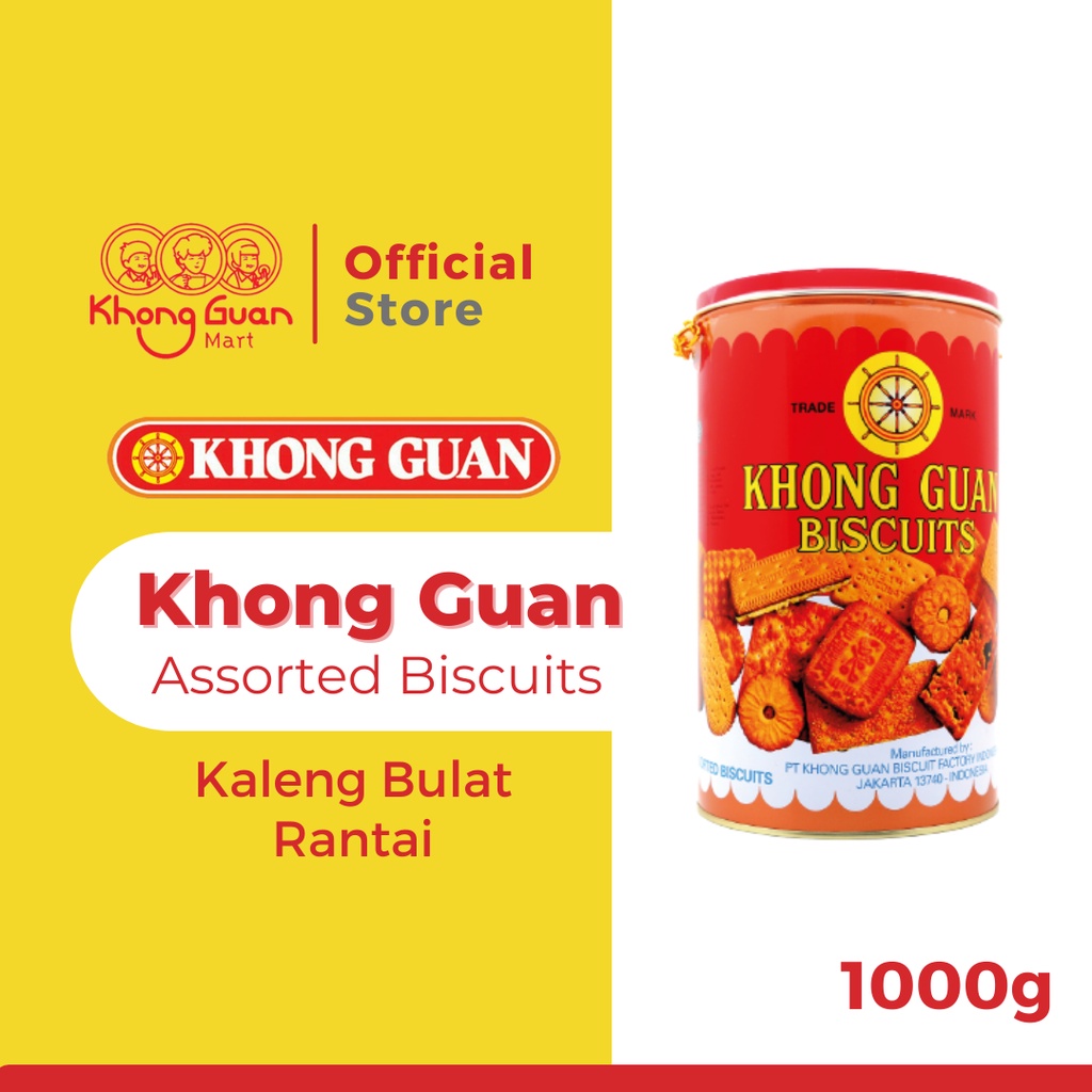 Jual KHONG GUAN Assorted Biscuits Red Bulat Rantai Tin 1000 Gram | Shopee Indonesia