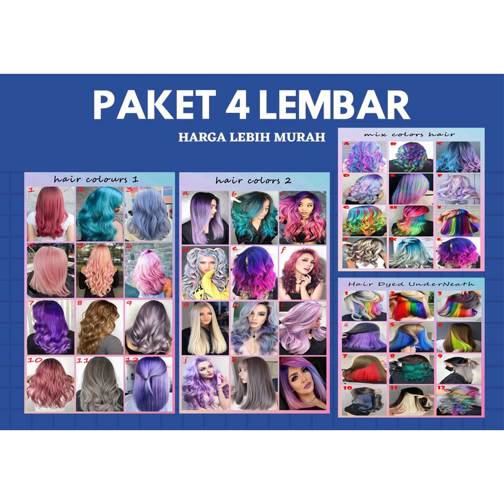 Jual paket 4 lembar Poster salon rambut wanita / poster warna rambut ...
