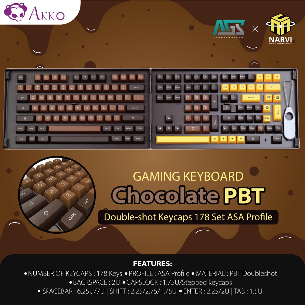 Jual AKKO Chocolate ASA Profile 178 Keycaps Set PBT Doubleshot | Shopee ...