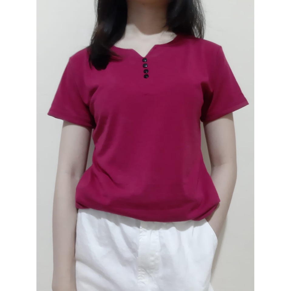 Jual v-neck cewek kancing 4 variasi | Shopee Indonesia