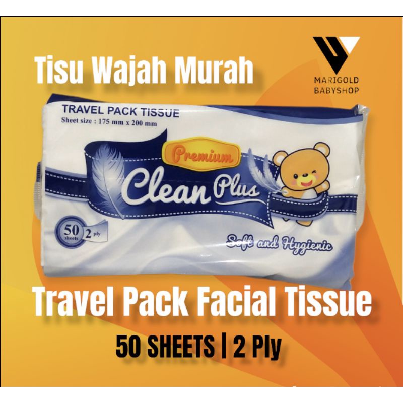 Jual PREMIUM TISSUE CLEAN PLUS TRAVEL PACK 50 SHEETS 2 PLY | TISSU ...