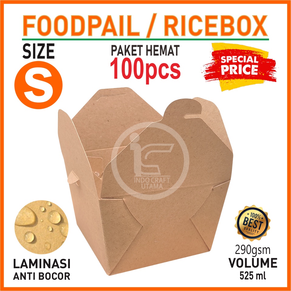 Jual Food Pail Paper Rice Box Paket 100 pcs Size S Lunch Box Kertas Dus ...