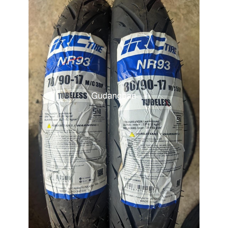 Jual Paket IRC NR93 70 90 17 dan 80 90 17 Tubeless Ban Motor Bebek ...