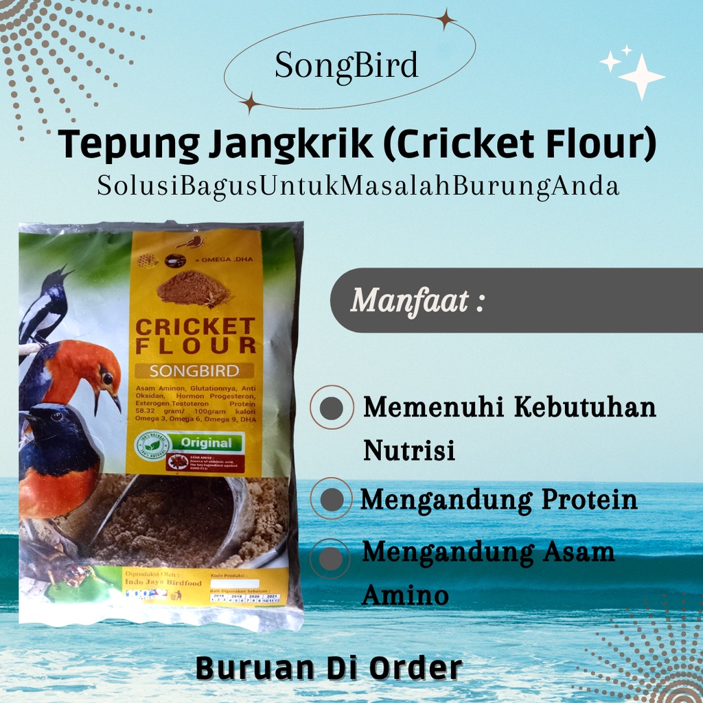Jual tepung jangkrik / pakan burung / makanan burung / cricket flour ...