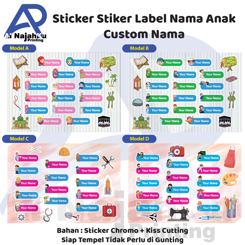Jual Cetak Sticker Stiker Label Nama Anak Custom Nama Karakter Ukuran ...