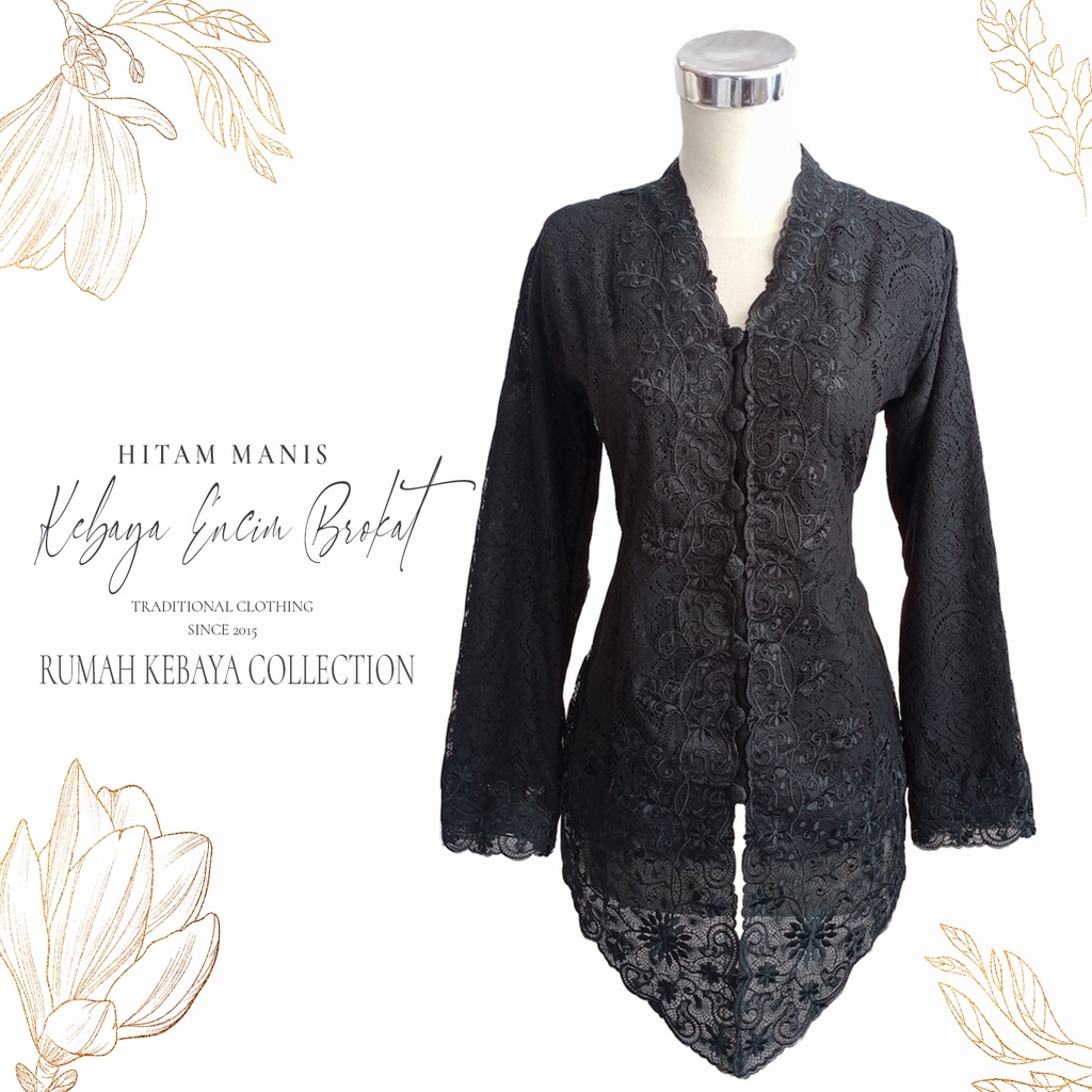 Jual Kebaya Encim Kartini Brokat Furing Katun Modern Hitam Manis Lengan ...