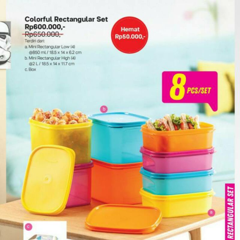 Jual COLOURFUL RECTANGULAR SET 8 PCS SALE TUPPERWARE MURAH | Shopee ...