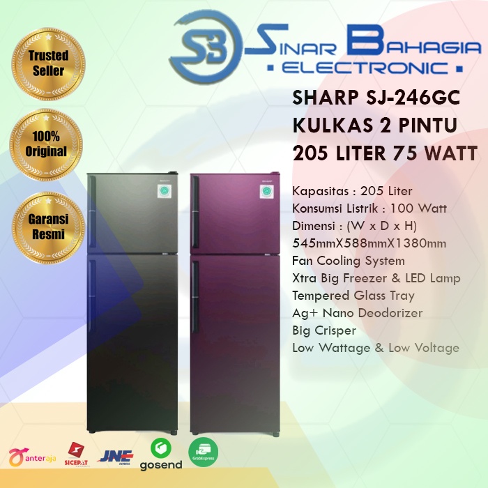 Jual SHARP SJ-246GC KULKAS 2 PINTU 205 LITER 100 WATT (NEW)(KHUSUS BANDUNG) | Shopee Indonesia