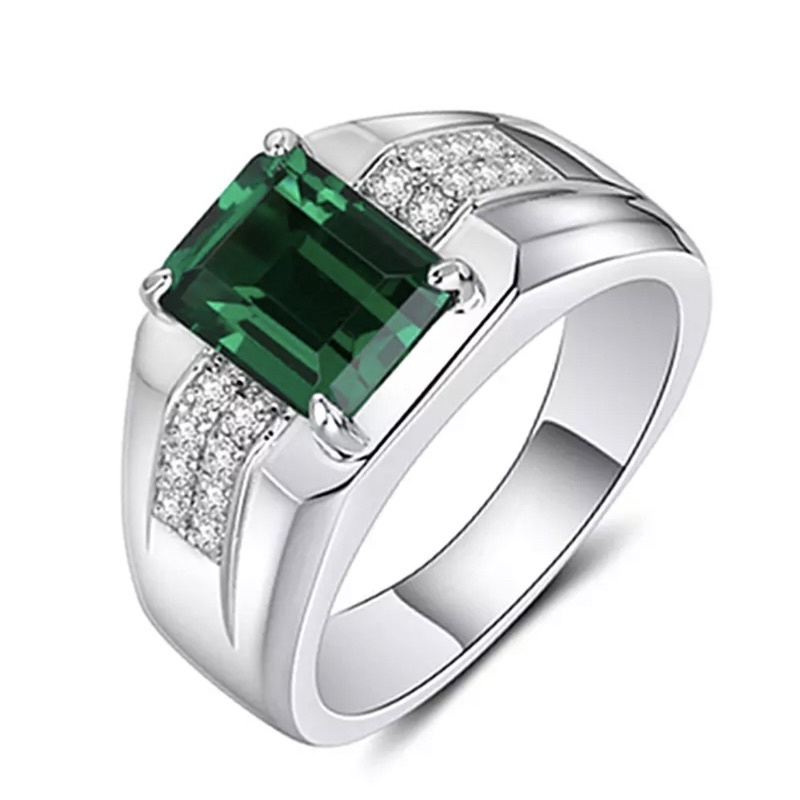 Jual Cincin Casual Pria Akik Zamrud Hijau Emerald Green Ring Hitam 18 K ...