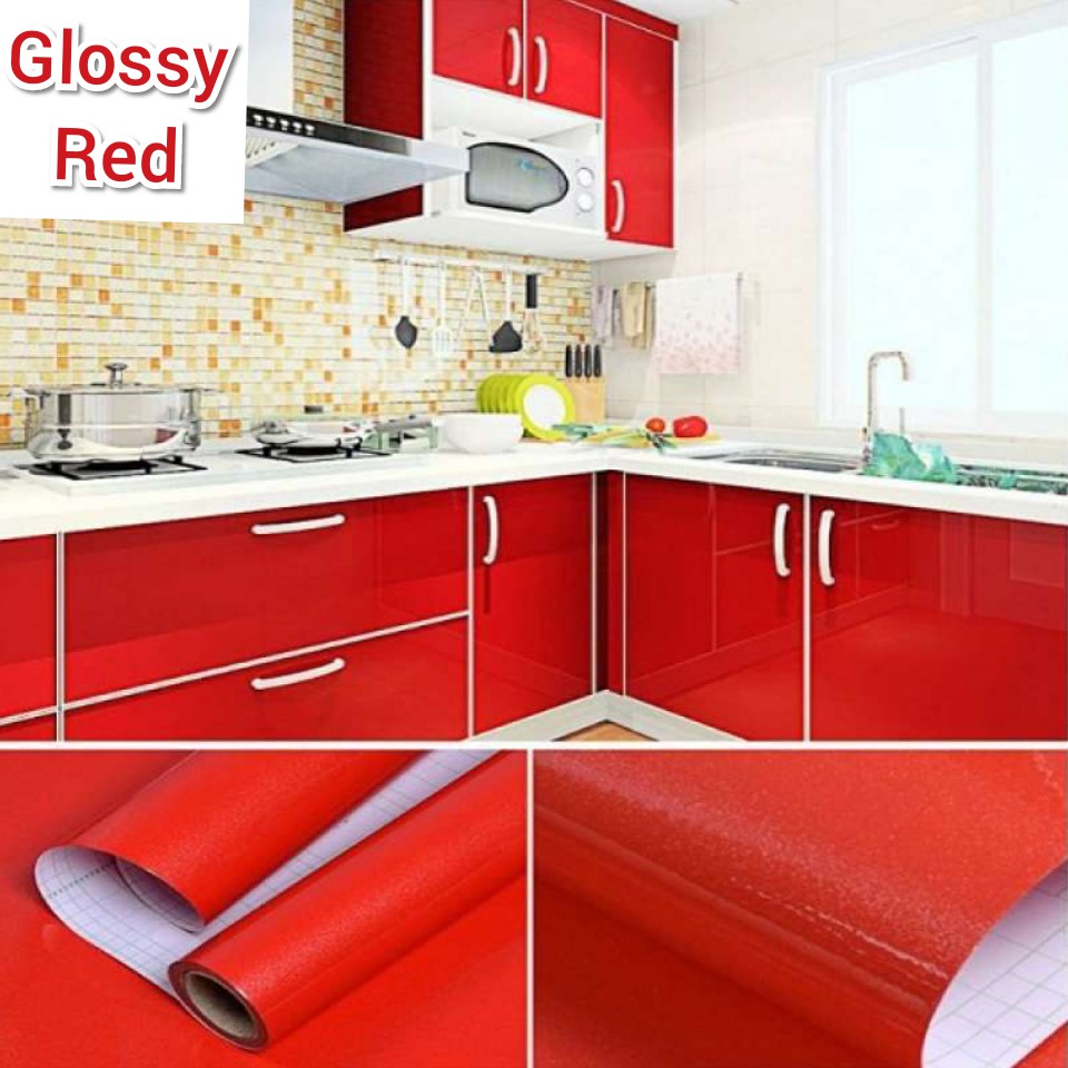 Jual DBEST_WALLPAPER PREMIUM GLOSSY RED MERAH DEKORASI DINDING TEMBOK ...