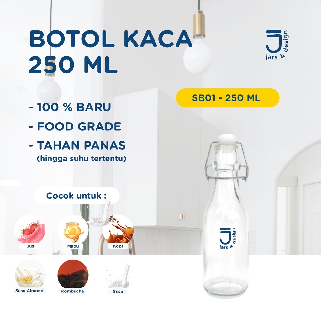 Jual SB01 - Swing Top Bottle 250ml / Botol Jus 250ml / Botol Kaca 250ml ...