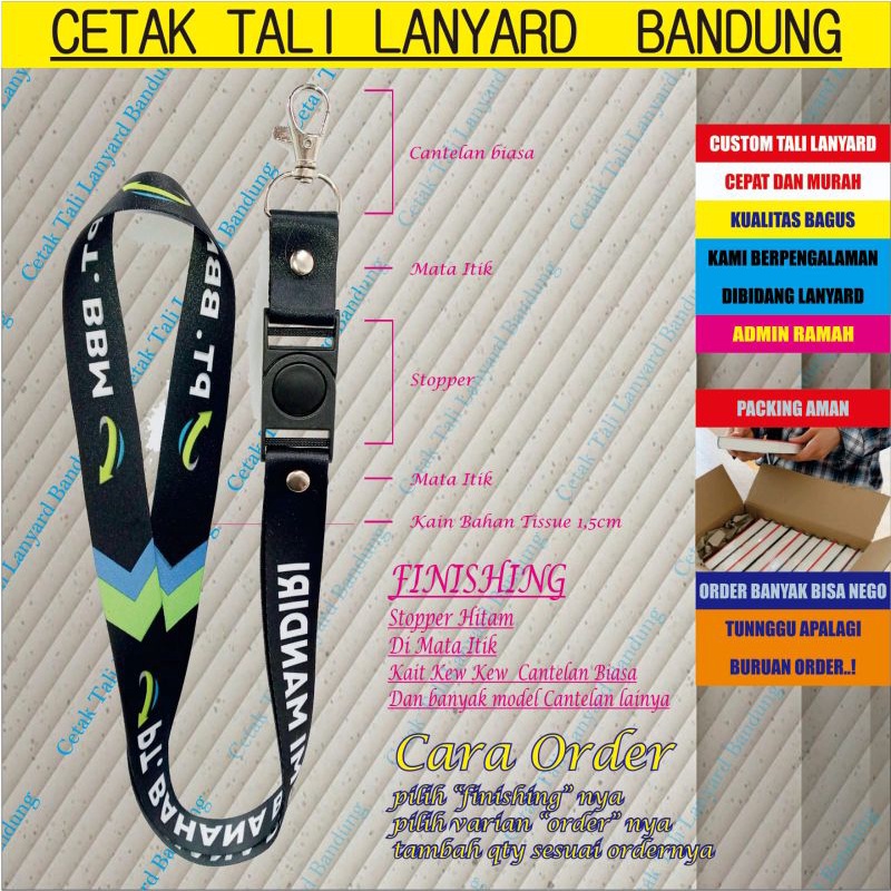 Jual Lanyard id card custome printing 2 cm 2 muka /tali lanyard id card ...
