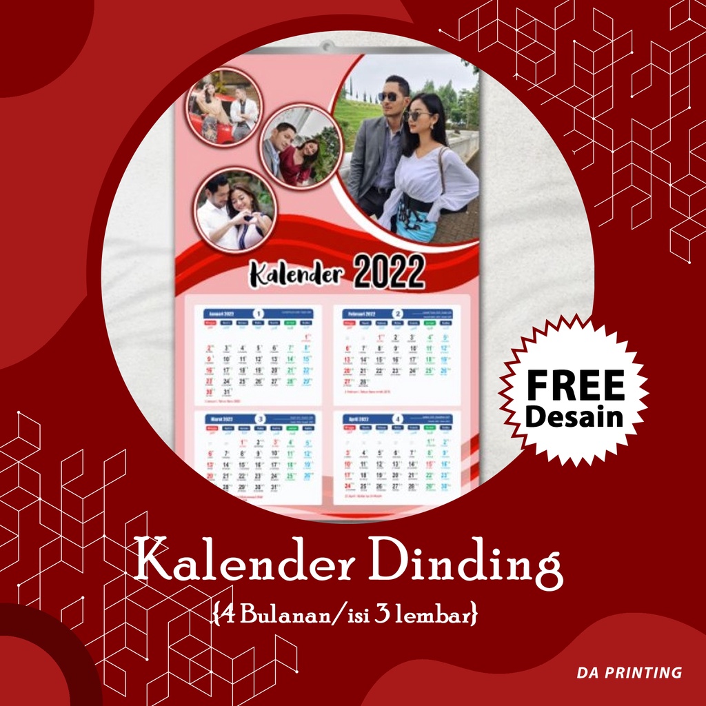 Jual [DA PRINTING] Kalender Dinding A3 2022/ Kalender 4 Bulanan ...
