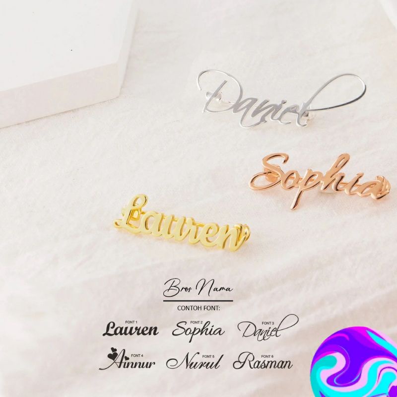 Jual pin nama bros nama peniti nama custom nama lapis emas brooch ukir ...