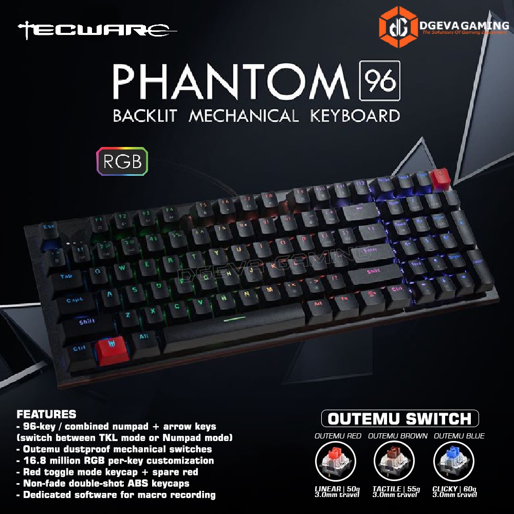 Jual Tecware Phantom 96 RGB Mechanical Gaming Keyboard | Shopee Indonesia