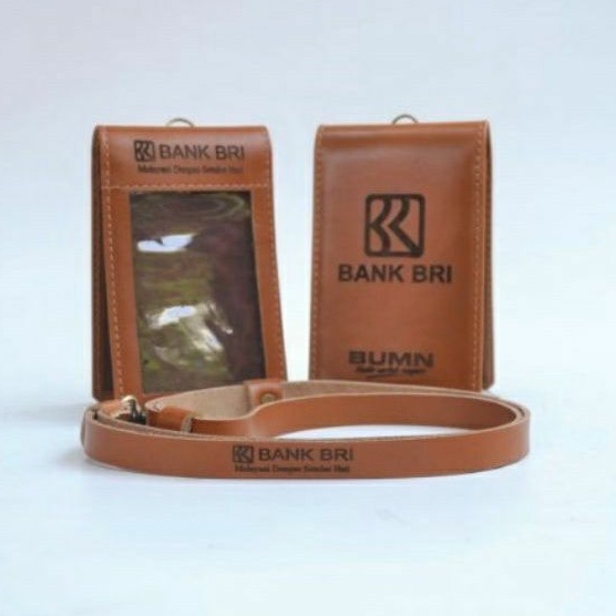 Jual Name Tag ID Card Holder Kulit Asli Logo Bank BRI FREE Tali Lanyard ...