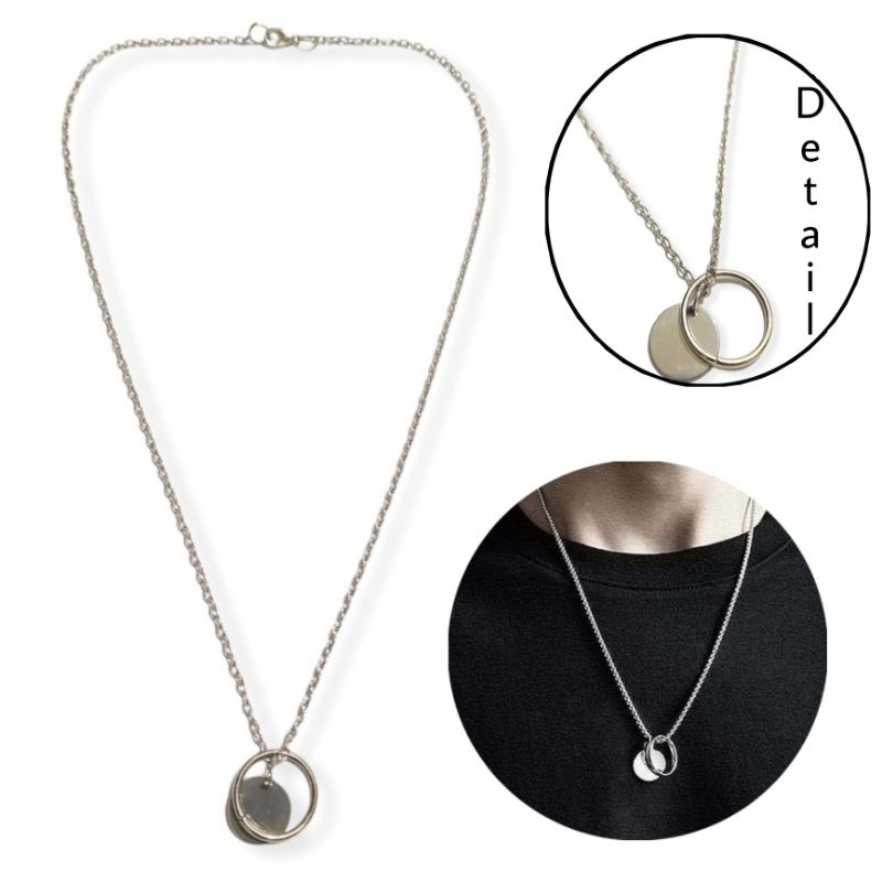 Jual Kalung Rantai Panjang Liontin Silver Plat Coin Circle O Ring Gaya ...
