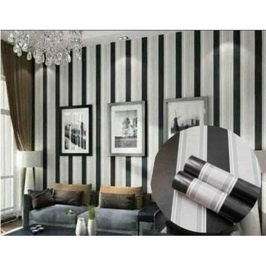 Jual WALLPAPER DINDING ukuran 45 cm x 10 M Motif Garis Hitam Putih Salur Stripe Polkadot ...