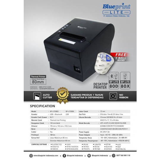 Jual PRINTER THERMAL BLUEPRINT BP-LITE80X LITE 80X | Shopee Indonesia