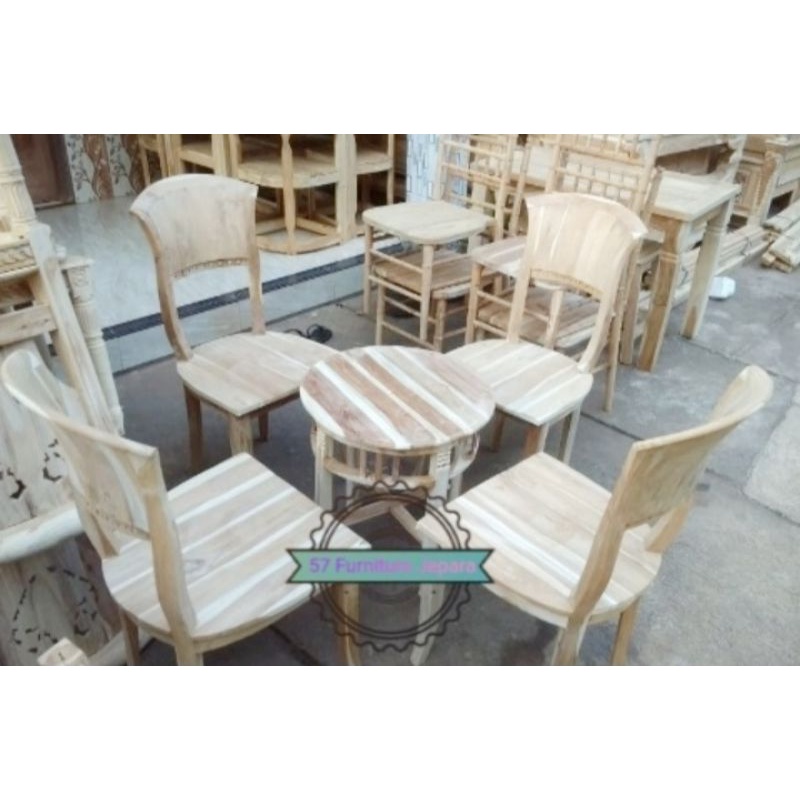 Jual Set Kursi & Meja Teras Kayu Jati - Meja Bundar 4 Kursi Minimalis - Mentahan | Shopee Indonesia