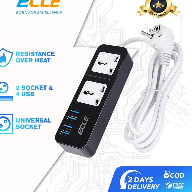Jual (HOT) ECLE Original Power Strip Stop Kontak Colokan Listrik 2 Power Socket 4 Smart USB Port ...