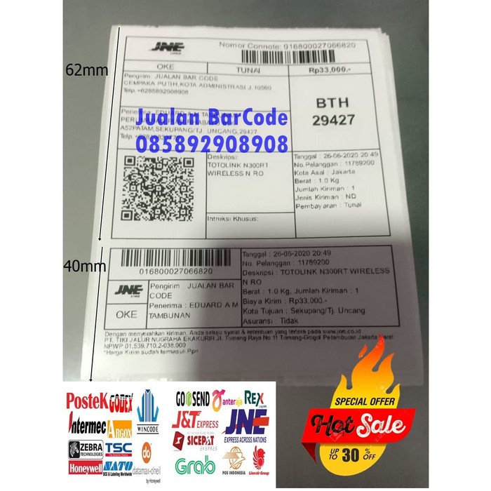 Jual STIKER LABEL THERMAL RESI JNE | WAHANA 102x127 | 102 X 127 500 PCS ...