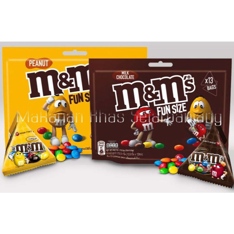 Jual M&M’s FUN SIZE RASA PEANUT & MILK CHOCOLATE 13 BAGS X 13,5GRAM ...