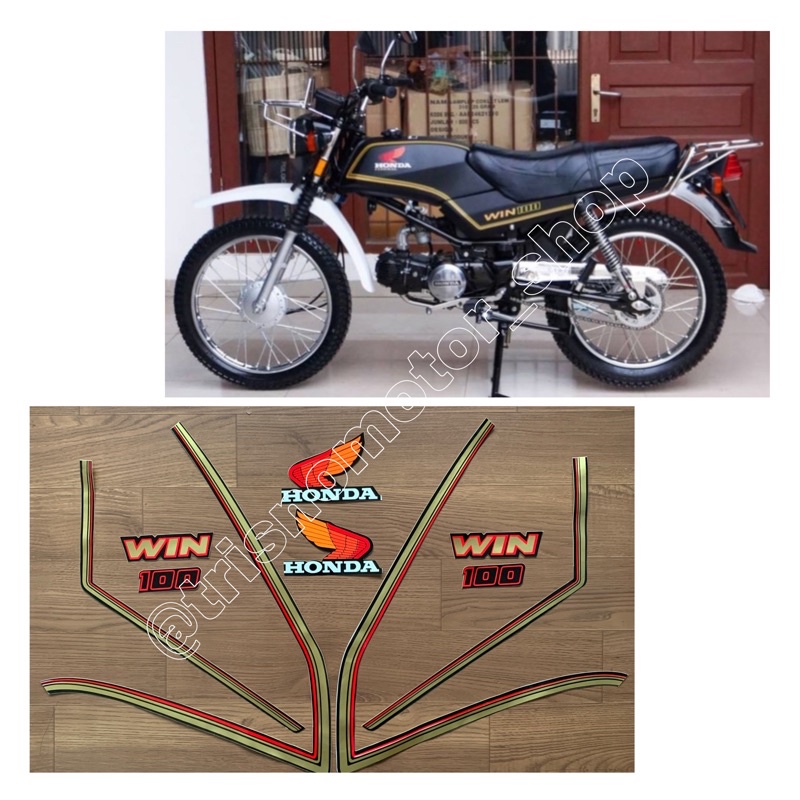 Jual striping sticker body Honda win 100 WIN 83 1983 hitam gold stiker ...
