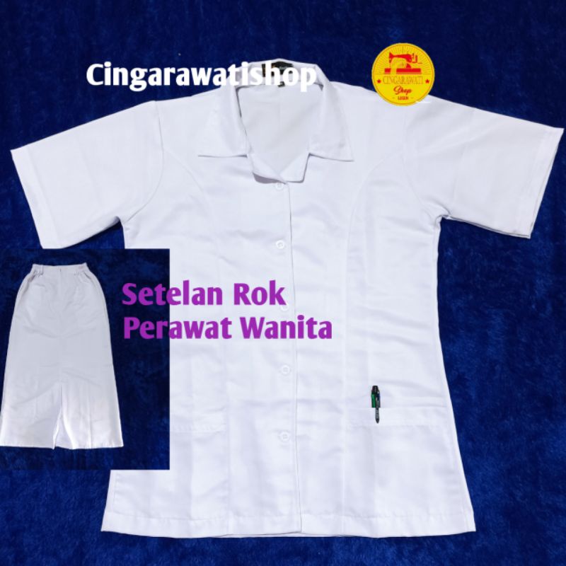 Jual Baju Perawat Wanita Seragam Dinas Putih Wanita Lengan Pendek ...