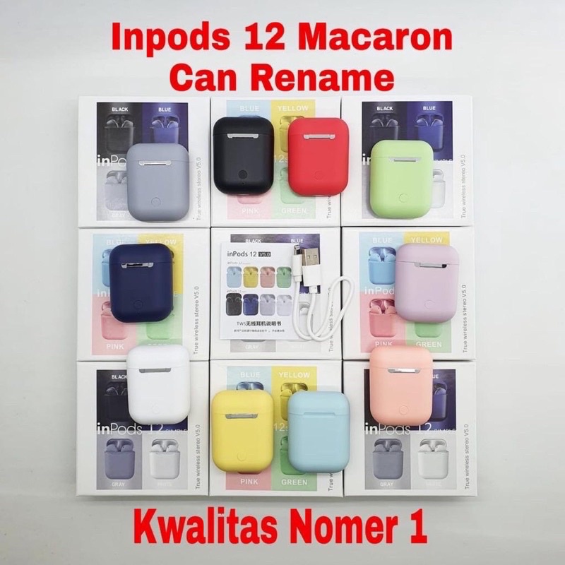 Jual BLUETOOTH INPODS 12 MACARON KUALITAS A AND CAN RENAME | Shopee ...