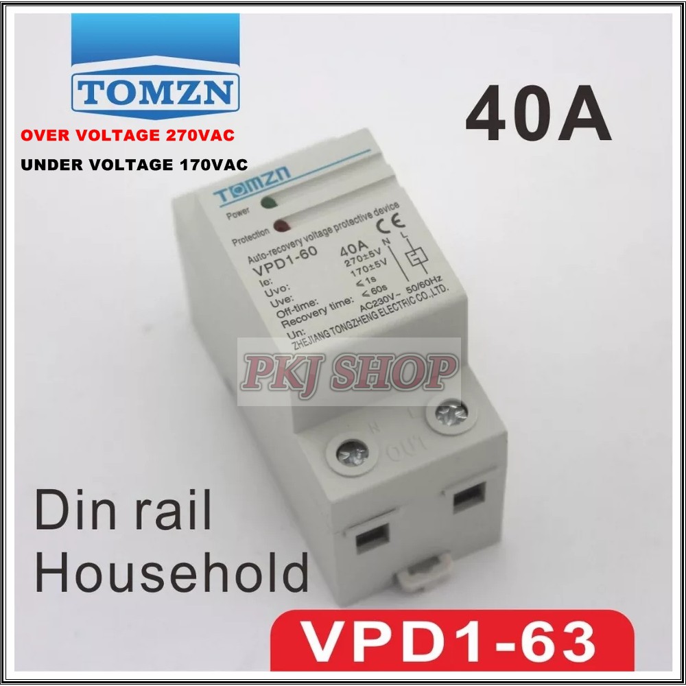 Jual Protector auto Recovery MCB Din Rail Under / Over Voltage 40A ...