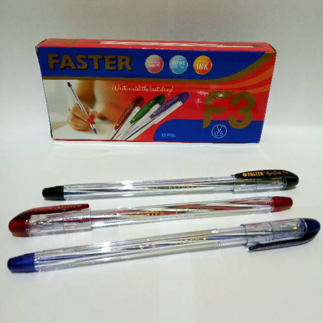 Jual SELUSIN ( 12 PCS ) Ballpoint Bolpen Faster F3 0.5 mm Pulpen Faster ...