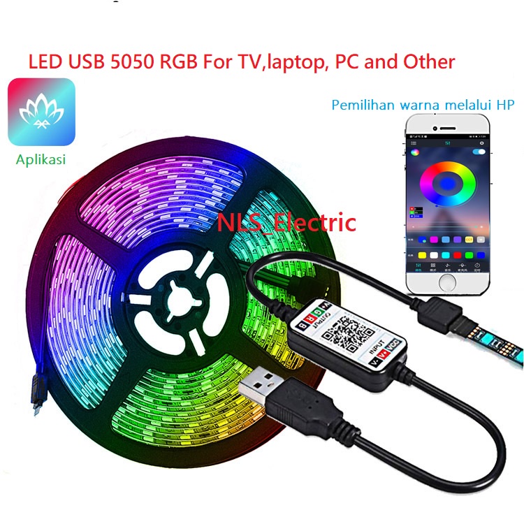 Jual LAMPU LED STRIP RGB USB 5050 BELAKANG TV laptop komputer PC 1M 2M ...