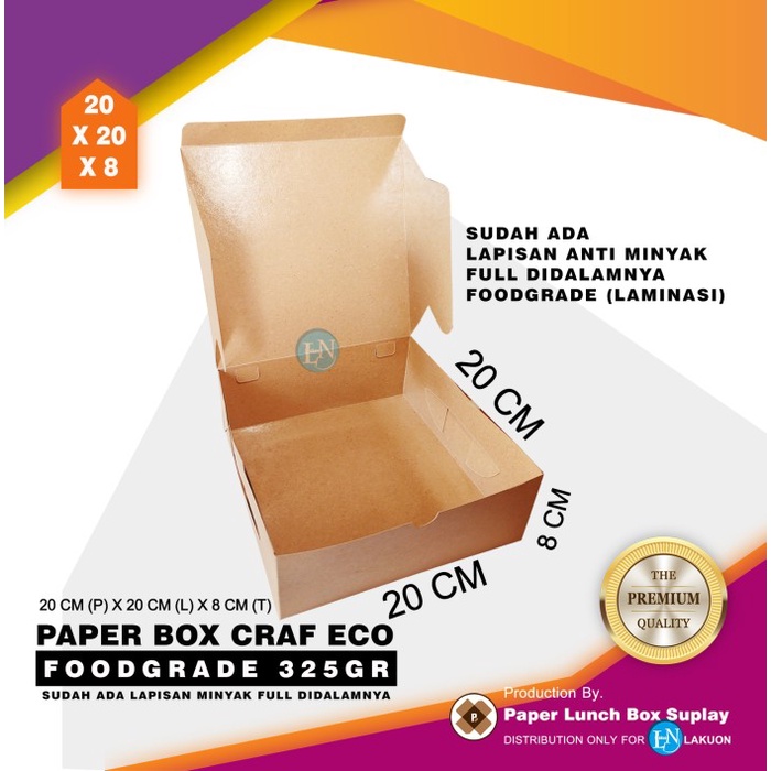 Jual BOX 20 CM X 20 CM X 8CM KRAFT 325GR ECO FOODGRADE | Shopee Indonesia