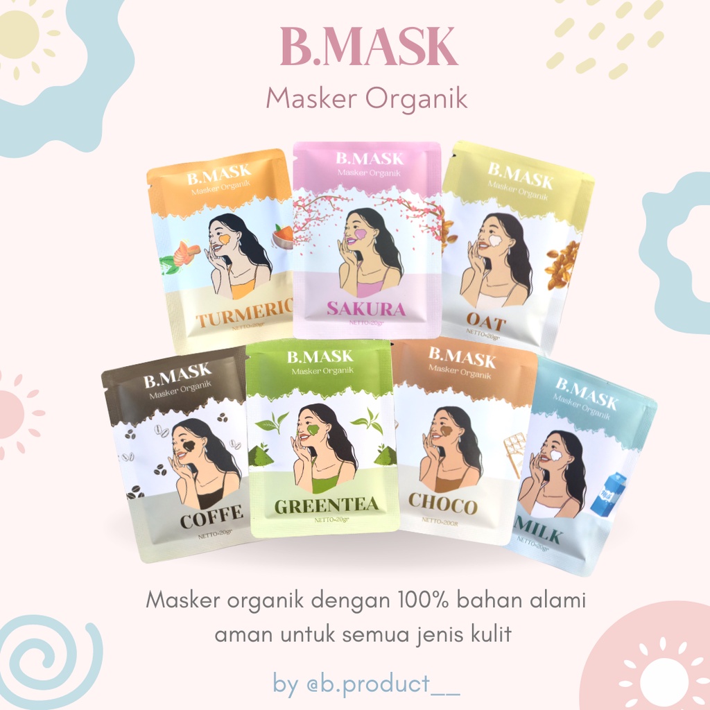 Jual Masker Wajah Bubuk 20 Gram B.Mask - Organik (Halal) ! | Sakura|Oat|Turmeric|Coffe|Choco ...