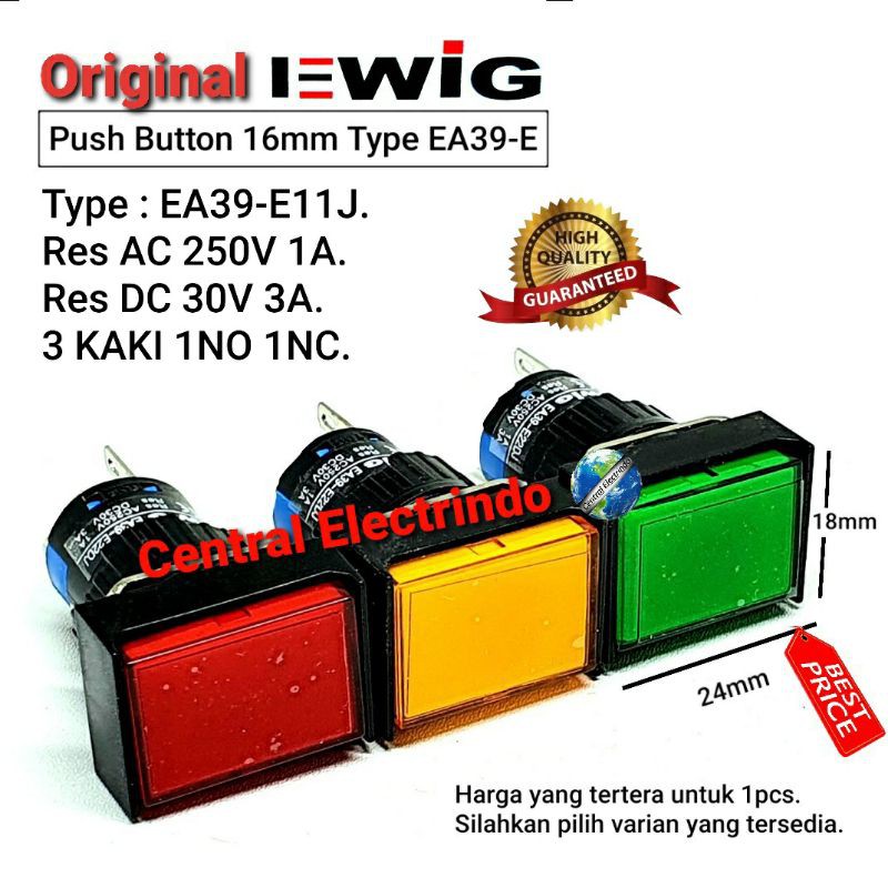Jual Push Button Kotak Return AC 220V EA39-E11J 16mm 3 Kaki 1NO/1NC ...