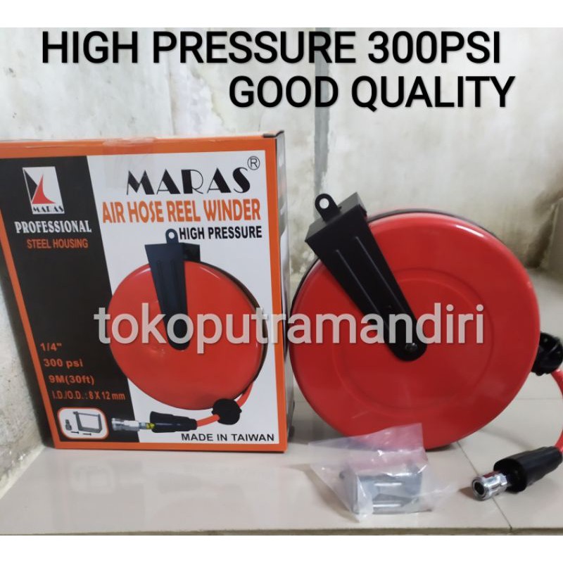 Jual AIR HOSE REEL 9 METER HIGH PRESSURE BODY BESI / GULUNGAN SELANG ...