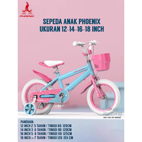 Jual Sepeda Anak Phoenix Pink Biru 12, 14, 16 dan 18 Inch [READY STOCK ...