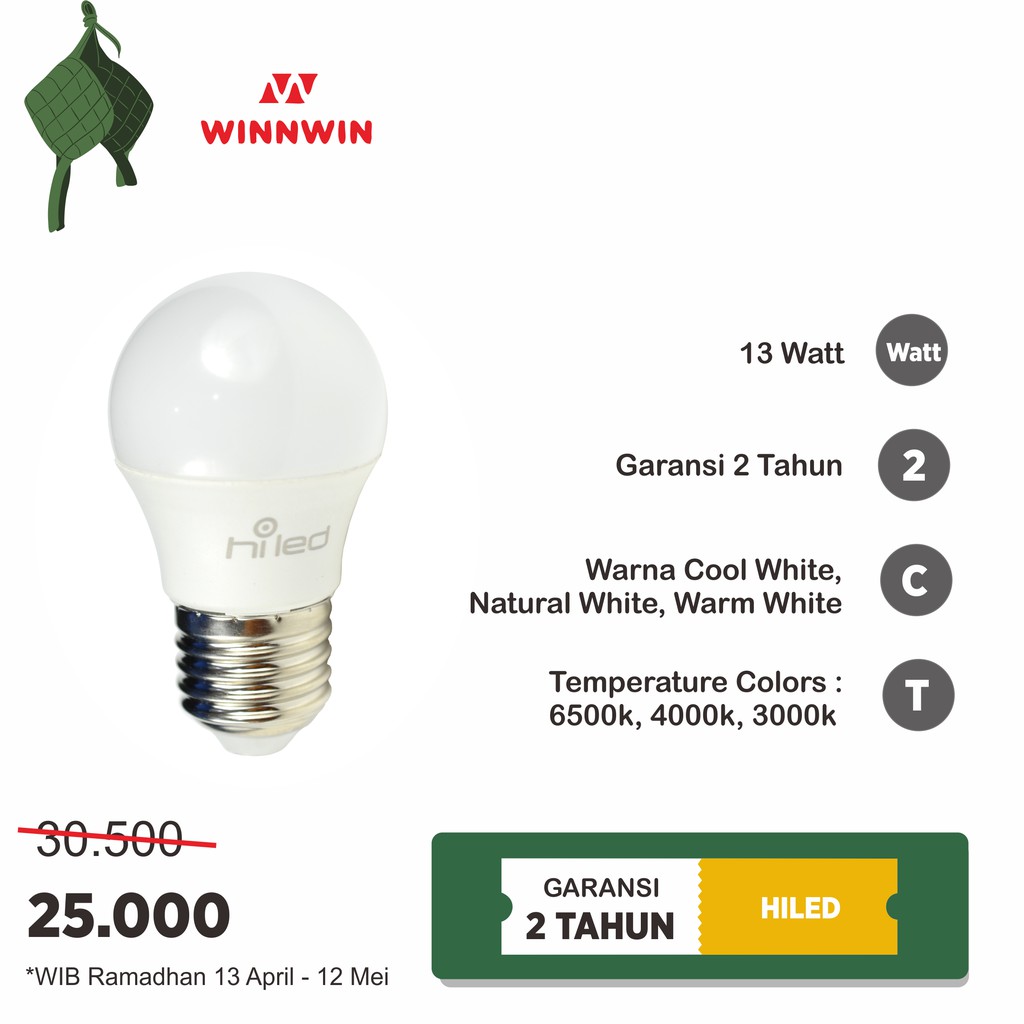 Jual Hiled bulb / lampu bohlam LED 13watt E27 | Shopee Indonesia