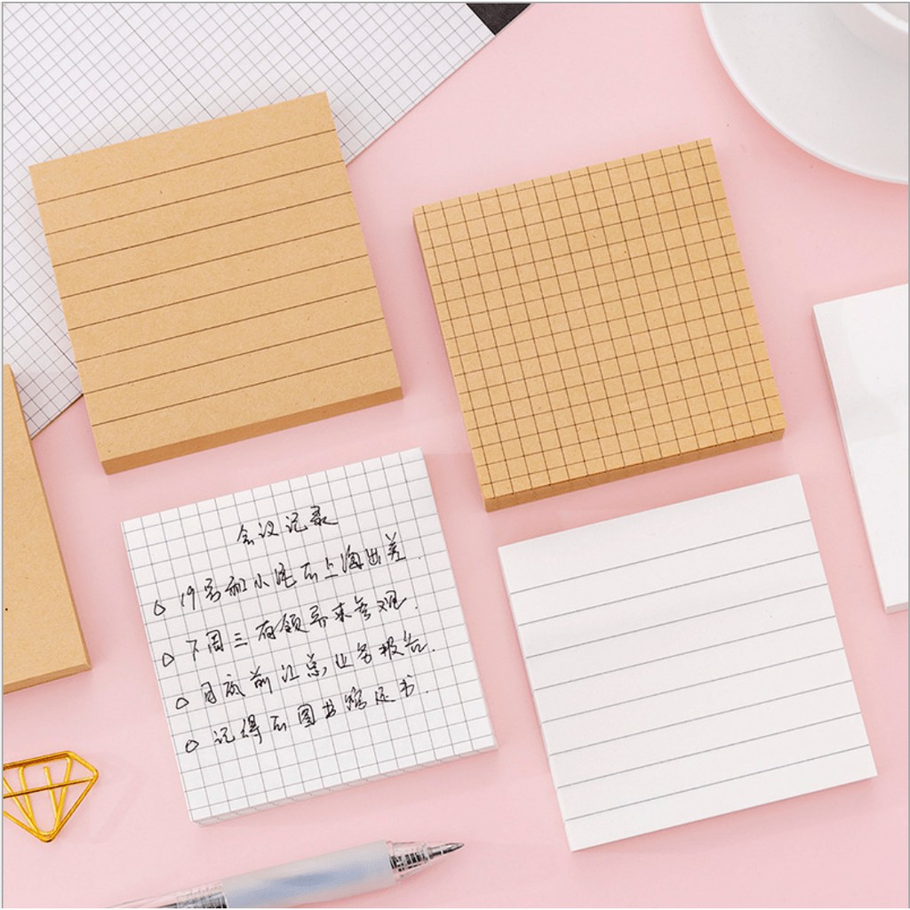 Jual 80 lembar sticky notes kertas memo kraft korea motif grid dan ...