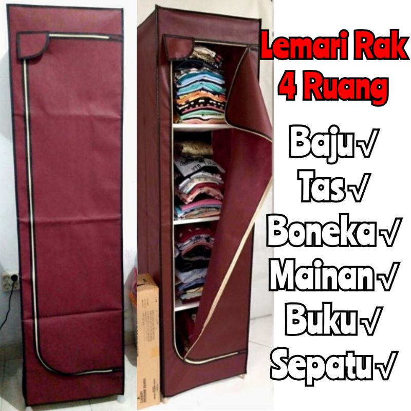 Jual Lemari Rak 4 Ruang Baju Pakaian / Rangka Besi Kokoh Portable ...