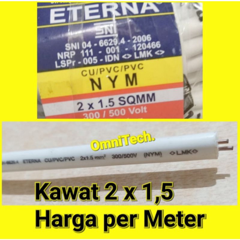 Jual Kabel Listrik NYM 2 x 1,5 Putih 2x1,5 Ecer Meteran Eterna Kawat Isi 2 | Shopee Indonesia