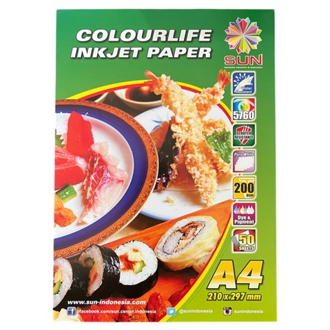 Jual Kertas Foto A4 Sun Colourlife Inkjet Paper A4 Single Side / Double ...