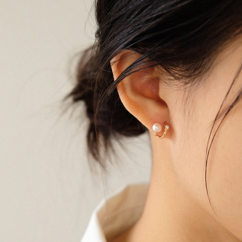 Jual Double Pearl Zirconia Stud Earrings — 14K Rose Gold Plated S925 ...