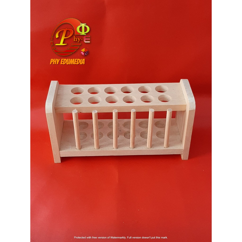 Jual Rak Tabung Reaksi Kayu Isi 12 Lubang / Tempat Tabung Reaksi Bahan ...