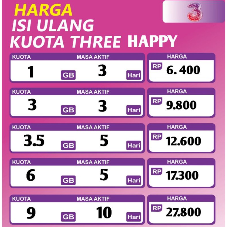 Jual PAKET DATA KUOTA TRI HAPPY (KUOTA INJECT LANGSUNG MASUK) | Shopee ...