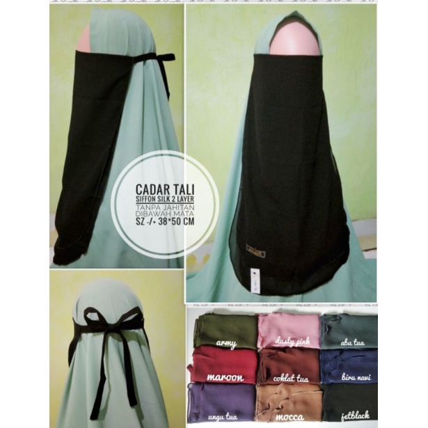 Jual Niqab Cadar Tali Siffon Harier Silk Adem Lembut Ringan | Shopee ...