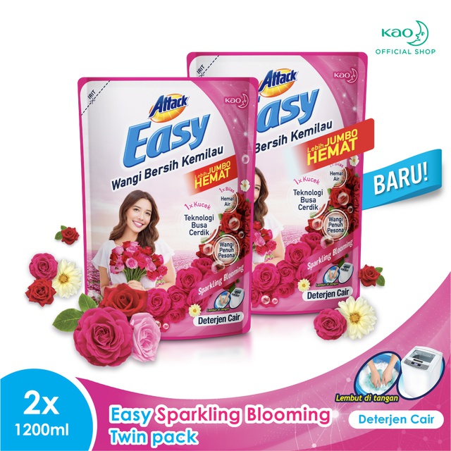 Jual Attack Easy Sparkling Blooming Deterjen Cair 1200 mL Twin Pack ...