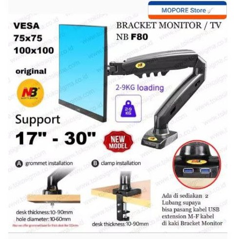 Jual Bracket TV Monitor NORTH BAYOU NB - F80 Gas Spring Jepit Meja 17 ...